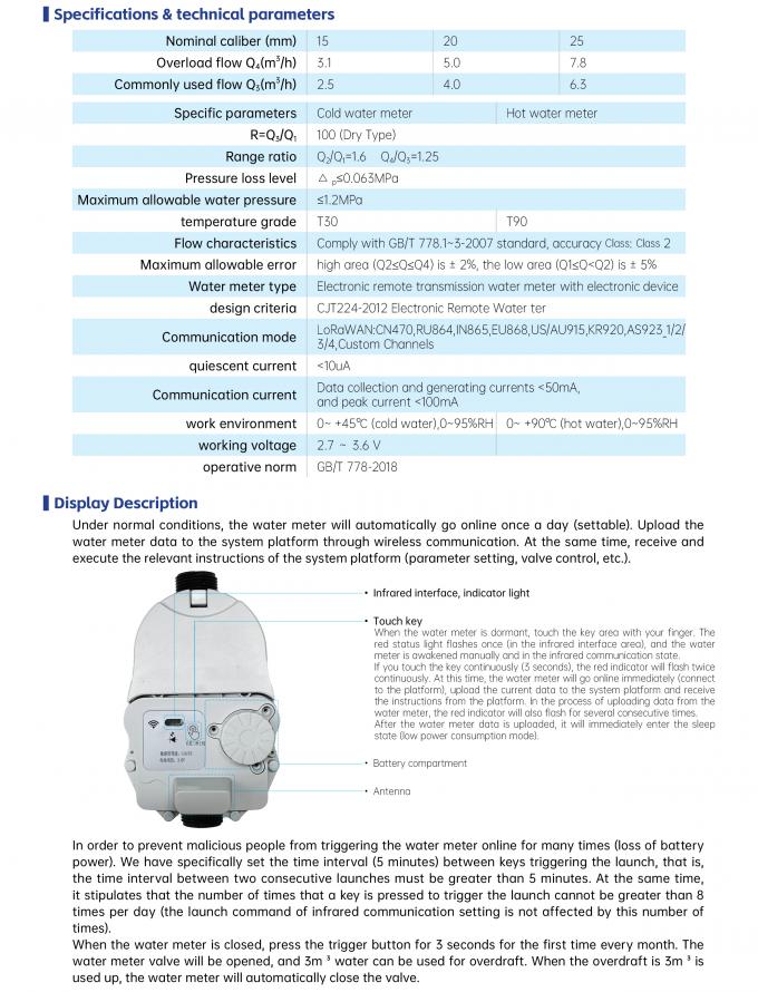 Intelligent IoT Water Meter Support LoRaWAN Communication LXSY-TW Type